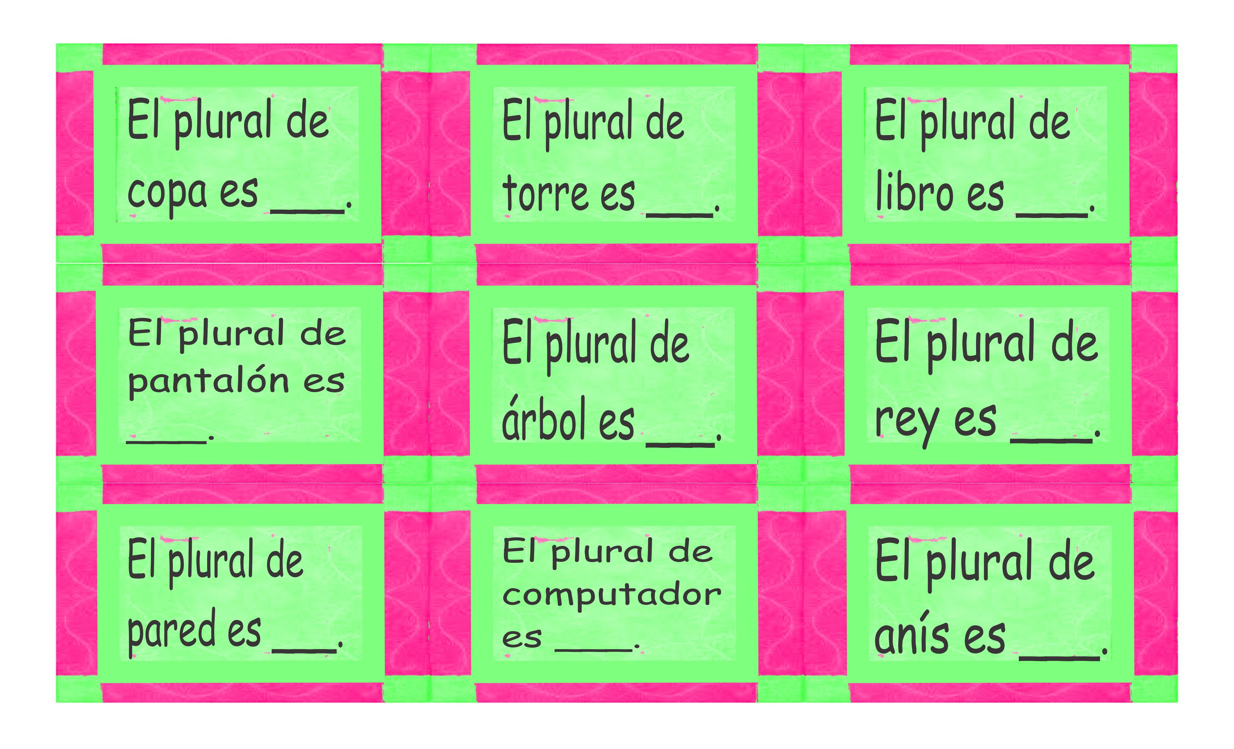 Singular vs Plural Nouns Spanish Card Game | Teaching Resources
