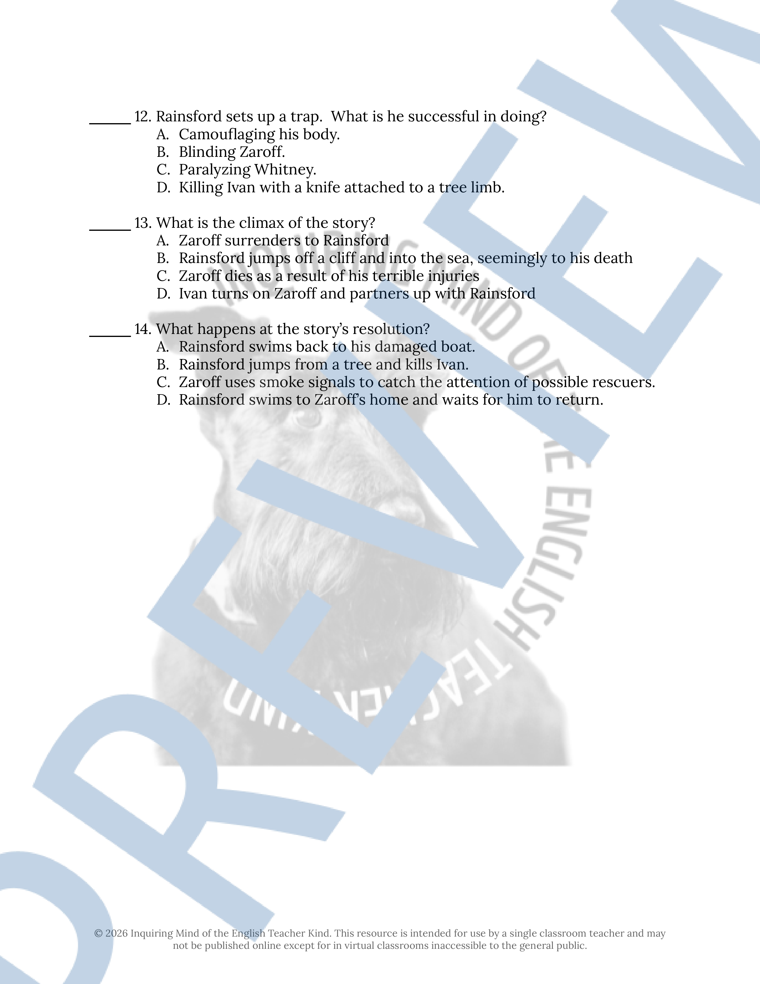 "The Most Dangerous Game" by Richard Connell Quiz and Answer Key ...