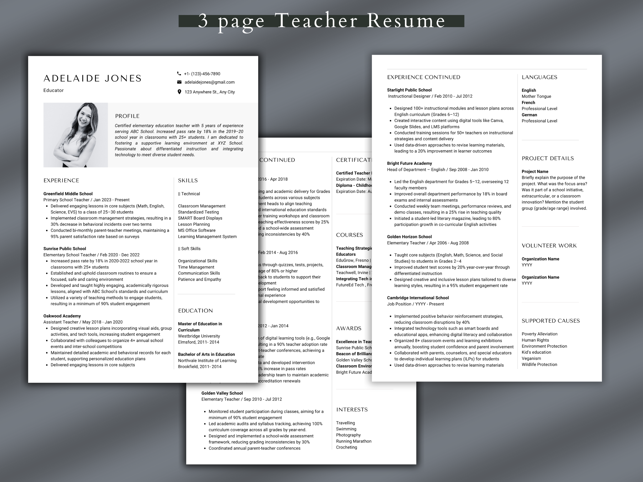Teacher resume with photo Word, Teacher Resume PDF, Teacher resume with picture Canva, Cover ...