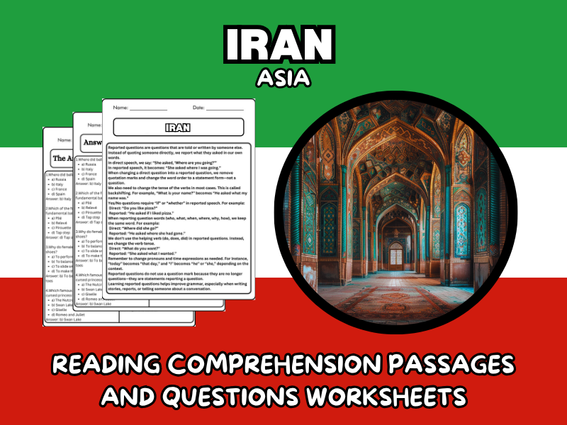 Iran - Asia Reading Comprehension Passages & Questions Worksheets ...