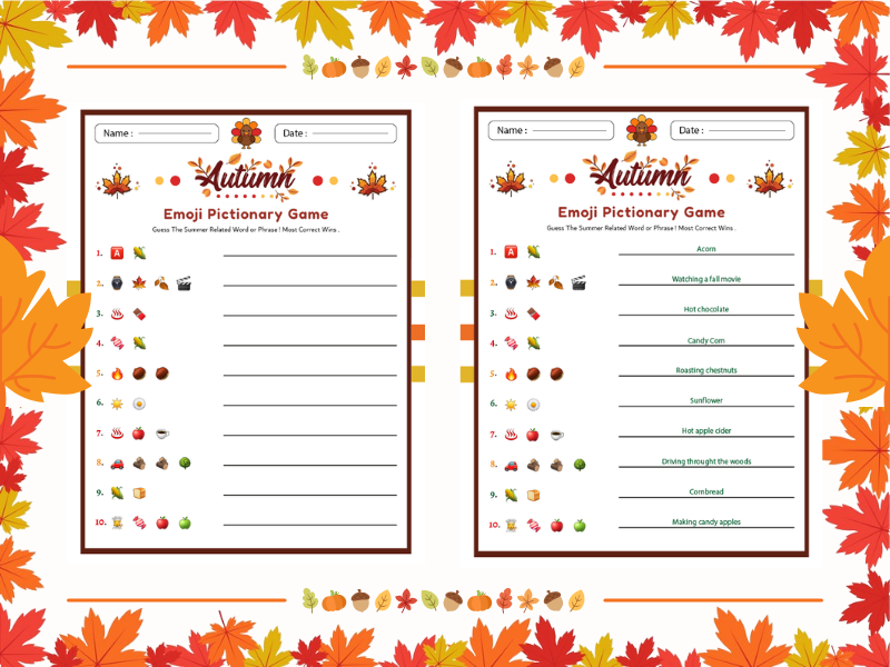 Fall Emoji Pictionary Game : Autumn Themed Seasonal Brain Break ...