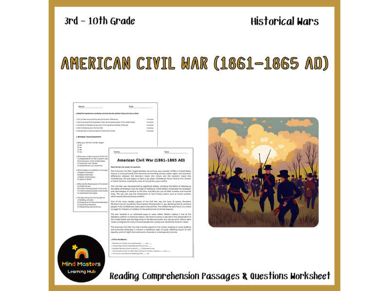 American Civil War (1861–1865 AD) Reading Comprehension Passages ...