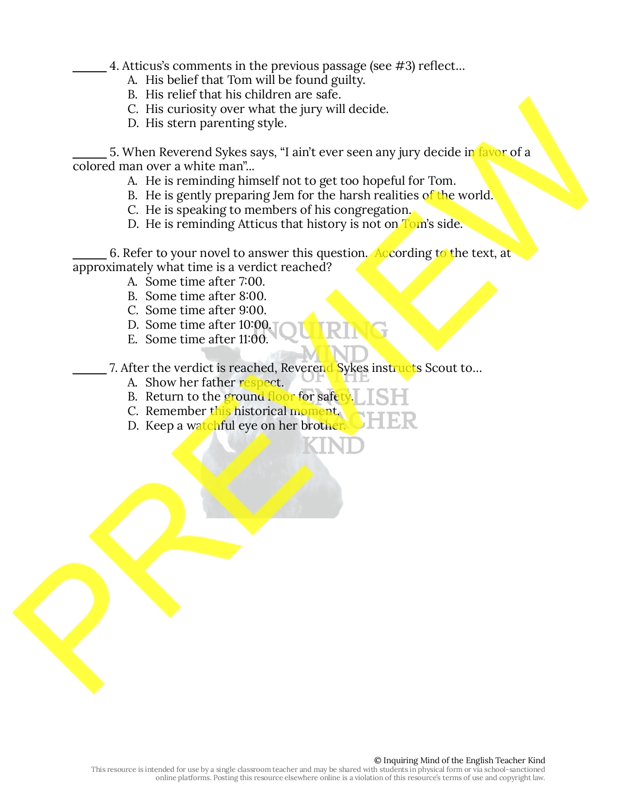 To Kill a Mockingbird Chapter 21 Close Reading Worksheet | Teaching ...
