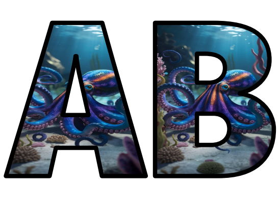 Octopus Centre Colorful Ocean Sea Life Lettering Set Display Title ...