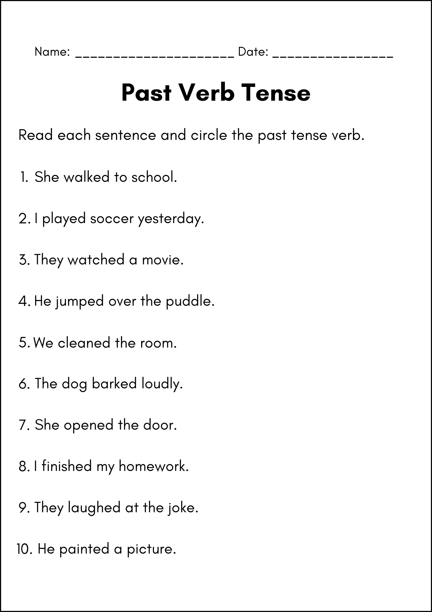 Past Verb Tense Worksheets – Grammar Practice & Sentence Building ...