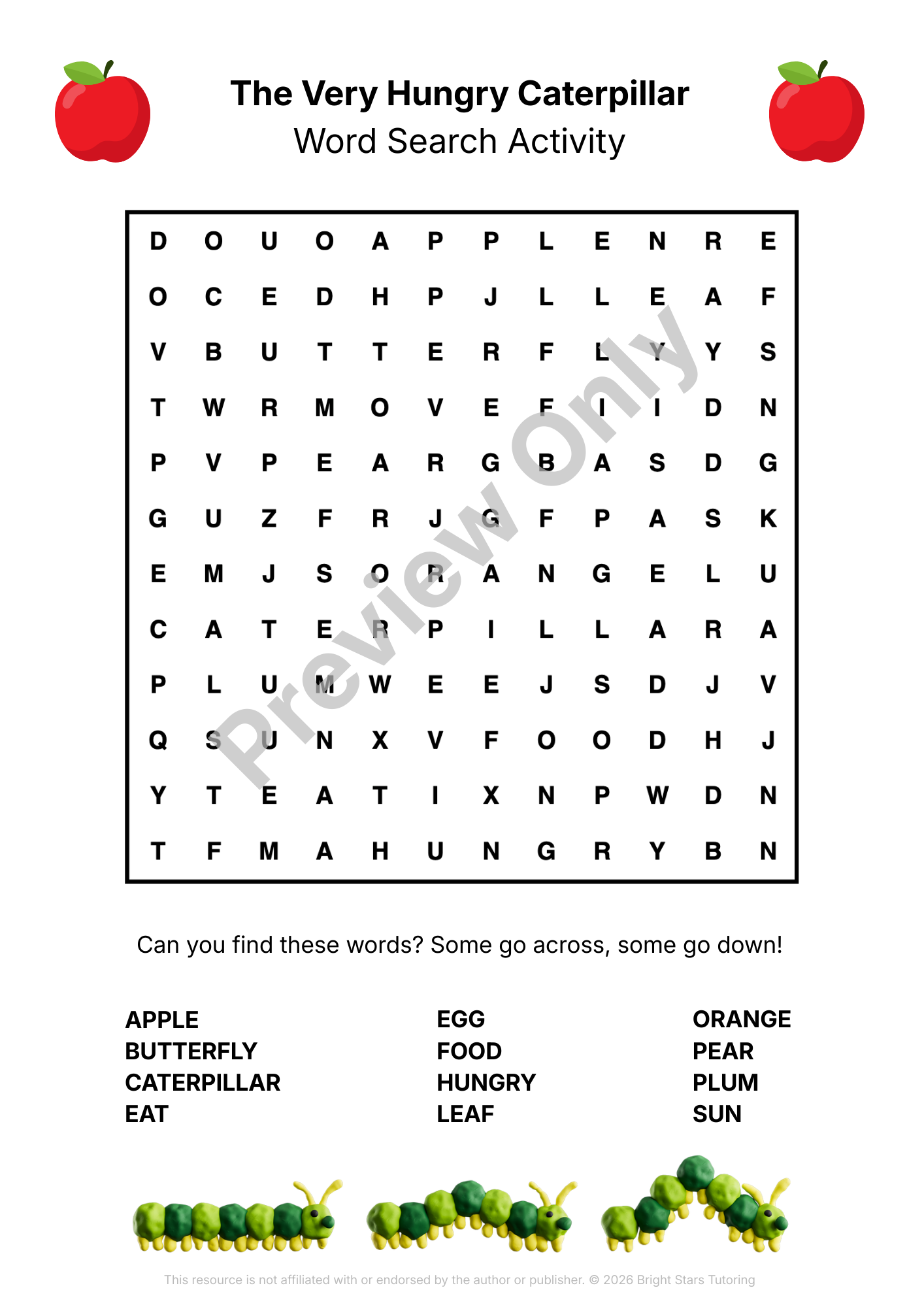 The Very Hungry Caterpillar Word Search Activity | Teaching Resources
