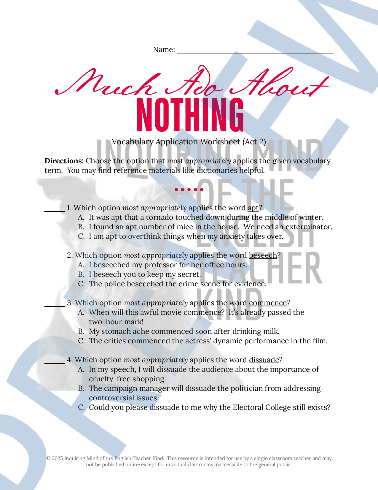 Much Ado About Nothing Act 2 Vocabulary Games | Teaching Resources