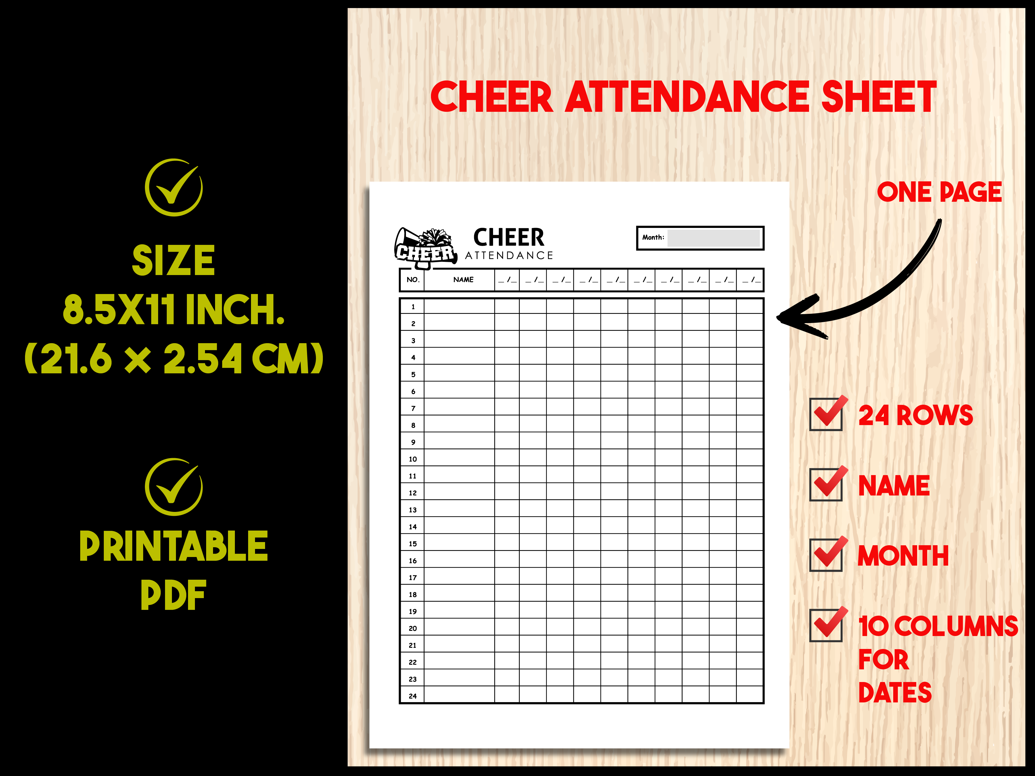 Printable Cheer Season Attendance Sheet | Roster, Practice Schedule ...