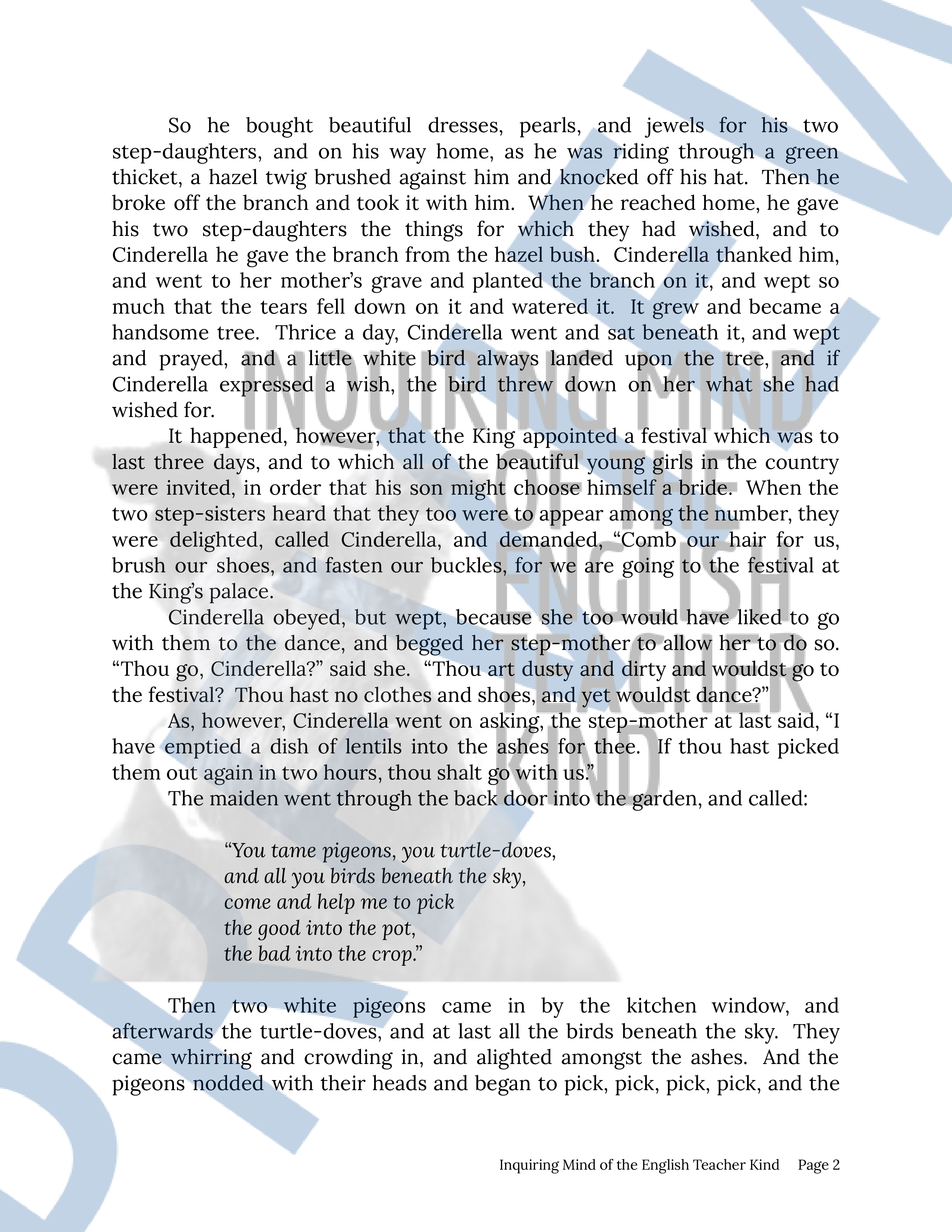 "Cinderella" Quiz and Answer Key (Grimm's Fairy Tale | Fantasy Short ...