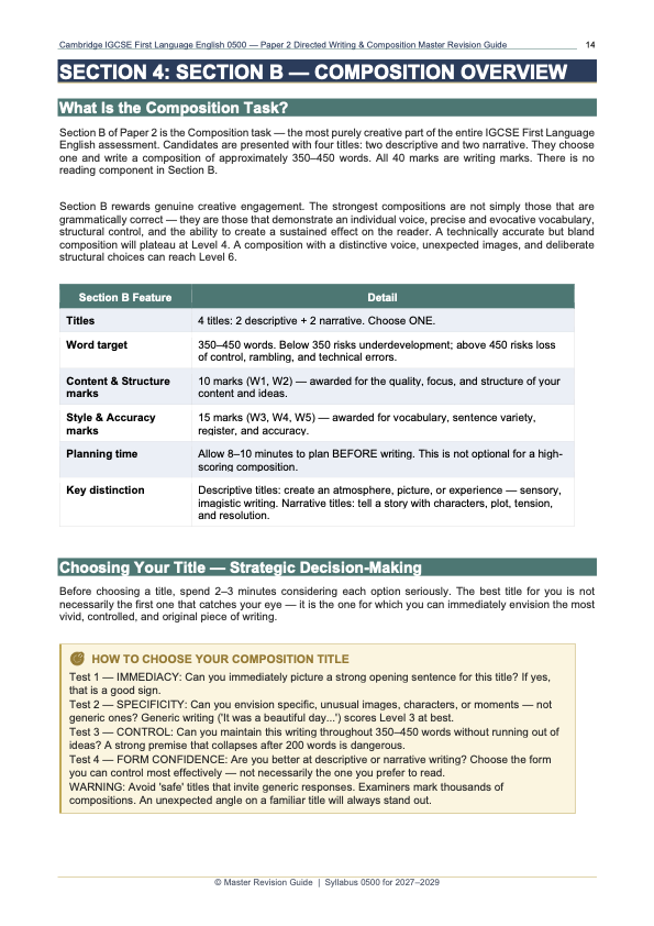 CIE IGCSE English First Language (0500) Paper 2 Master Revision Guide I ...
