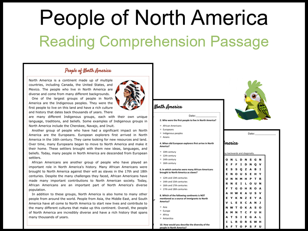 People of North America Reading Comprehension and Word Search ...