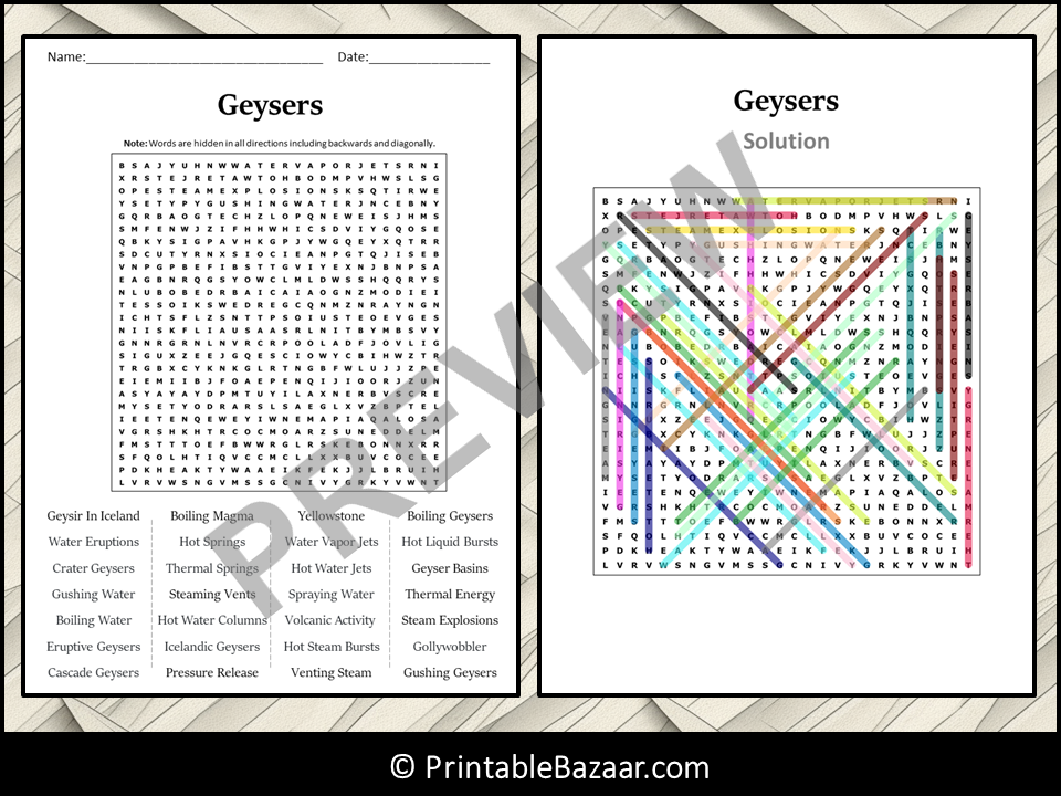Geysers Word Search Puzzle Worksheet Activity | Teaching Resources