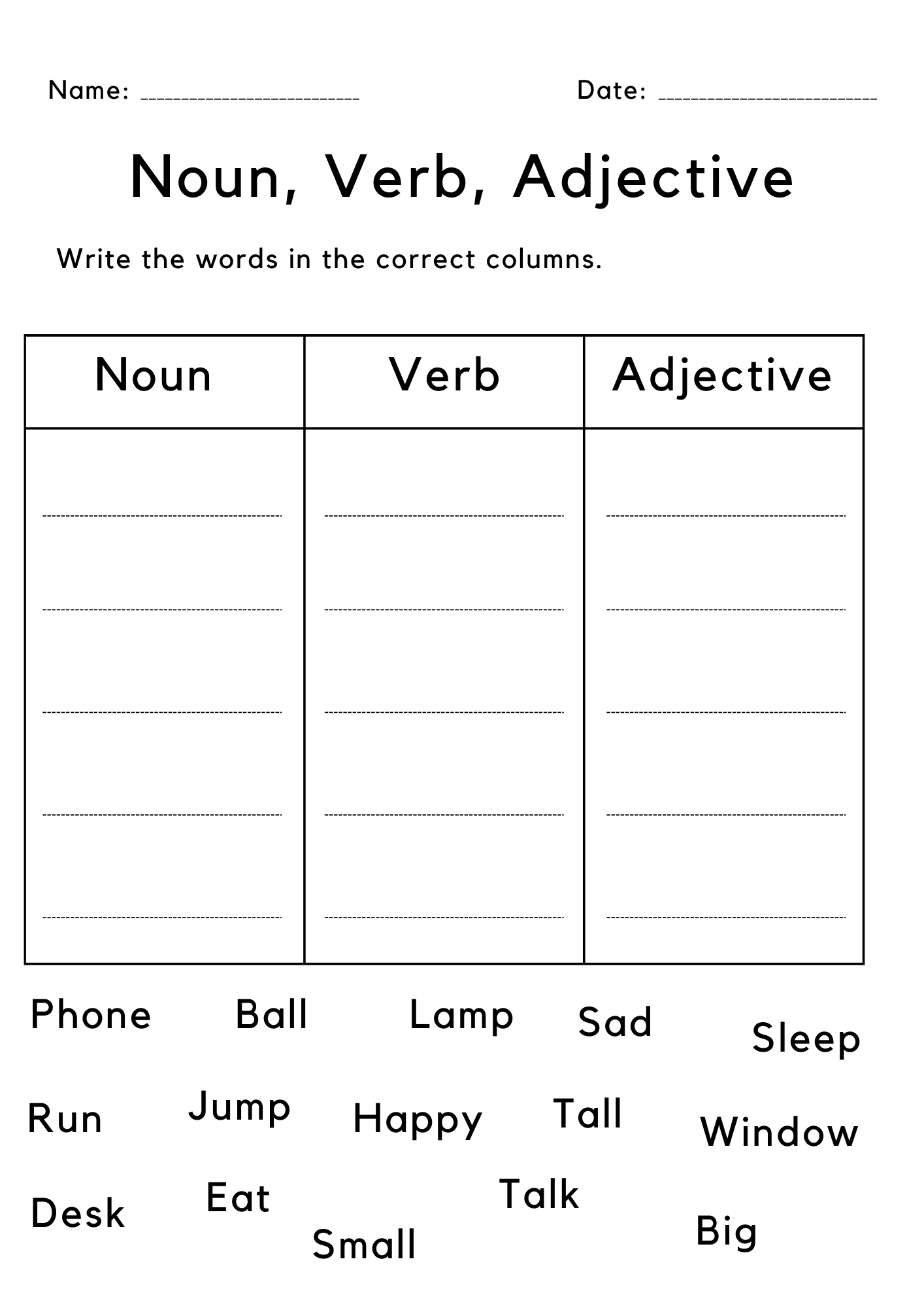 Identify Noun Verb And Adjective Worksheet For Grade 1 Teaching Resources Identify Noun Verb And Adjective Worksheet For Grade 1 Teaching Resources