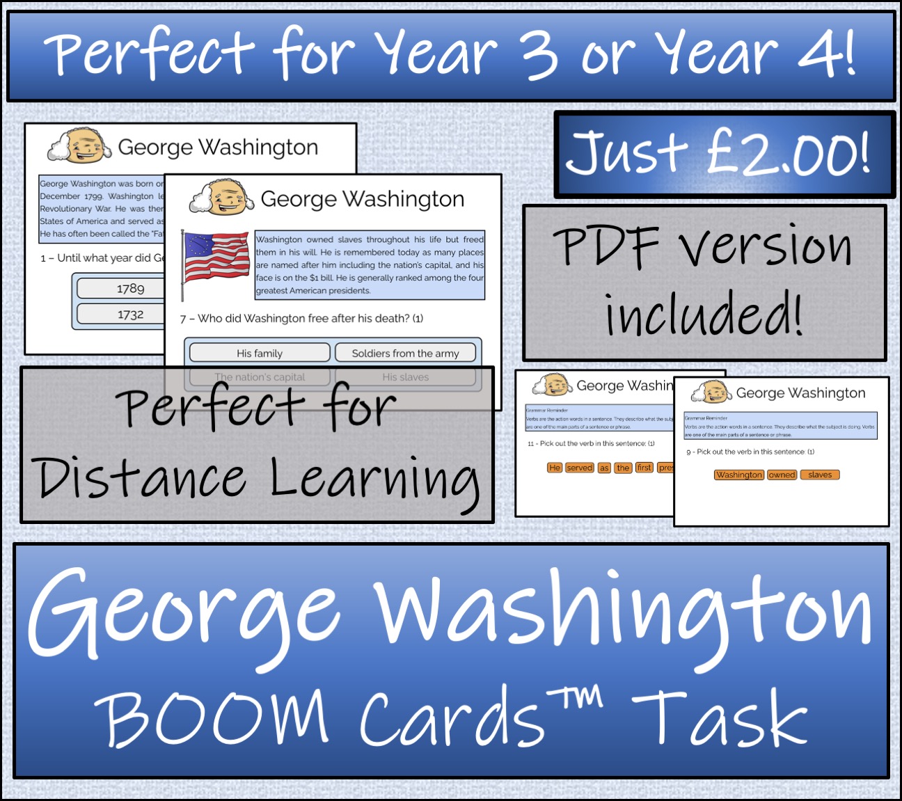 George Washington - LKS2 BOOM Cards™ Comprehension Activity | Teaching ...