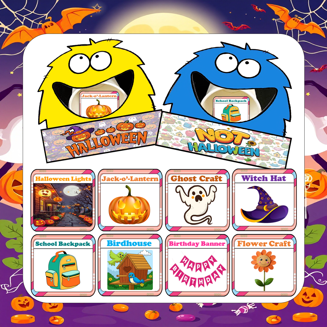 Halloween Feed the Monster Game Sorting Comparison Activity for EYFS ...