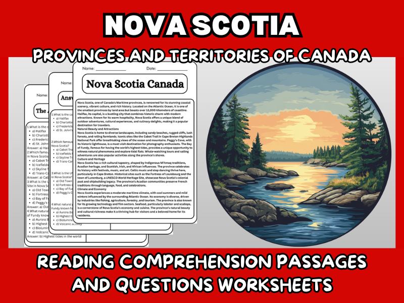 Nova Scotia - Provinces and Territories of Canada Reading Comprehension ...