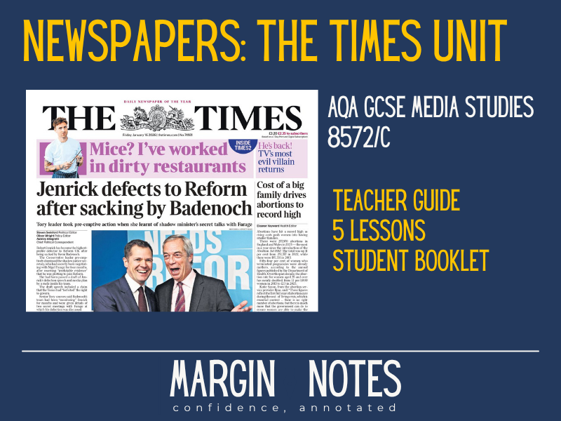 AQA GCSE Media Studies (8572) The Times Newspaper CSP | 5 Lessons ...