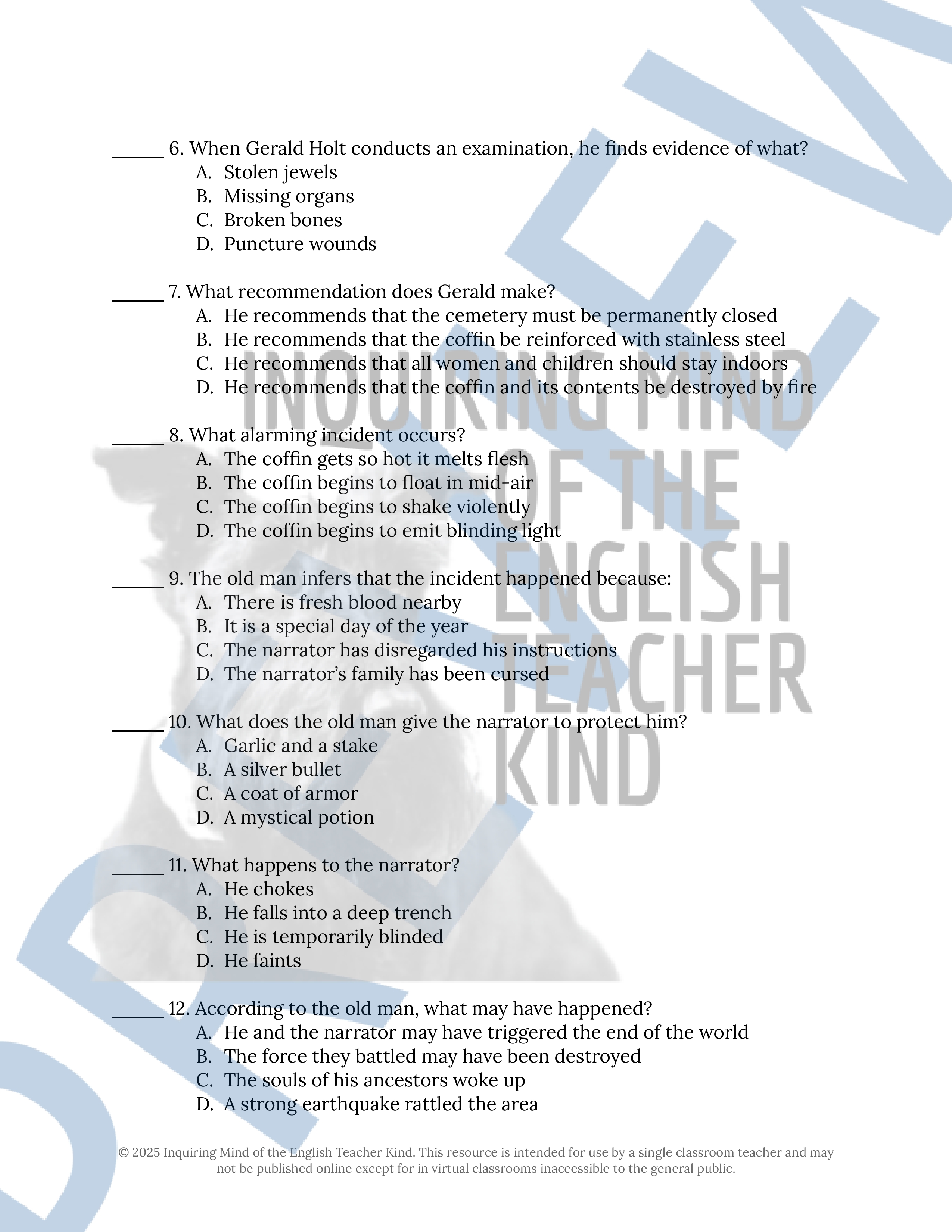"The Silver Coffin" by Robert Barbour Johnson Quiz and Answer Key ...