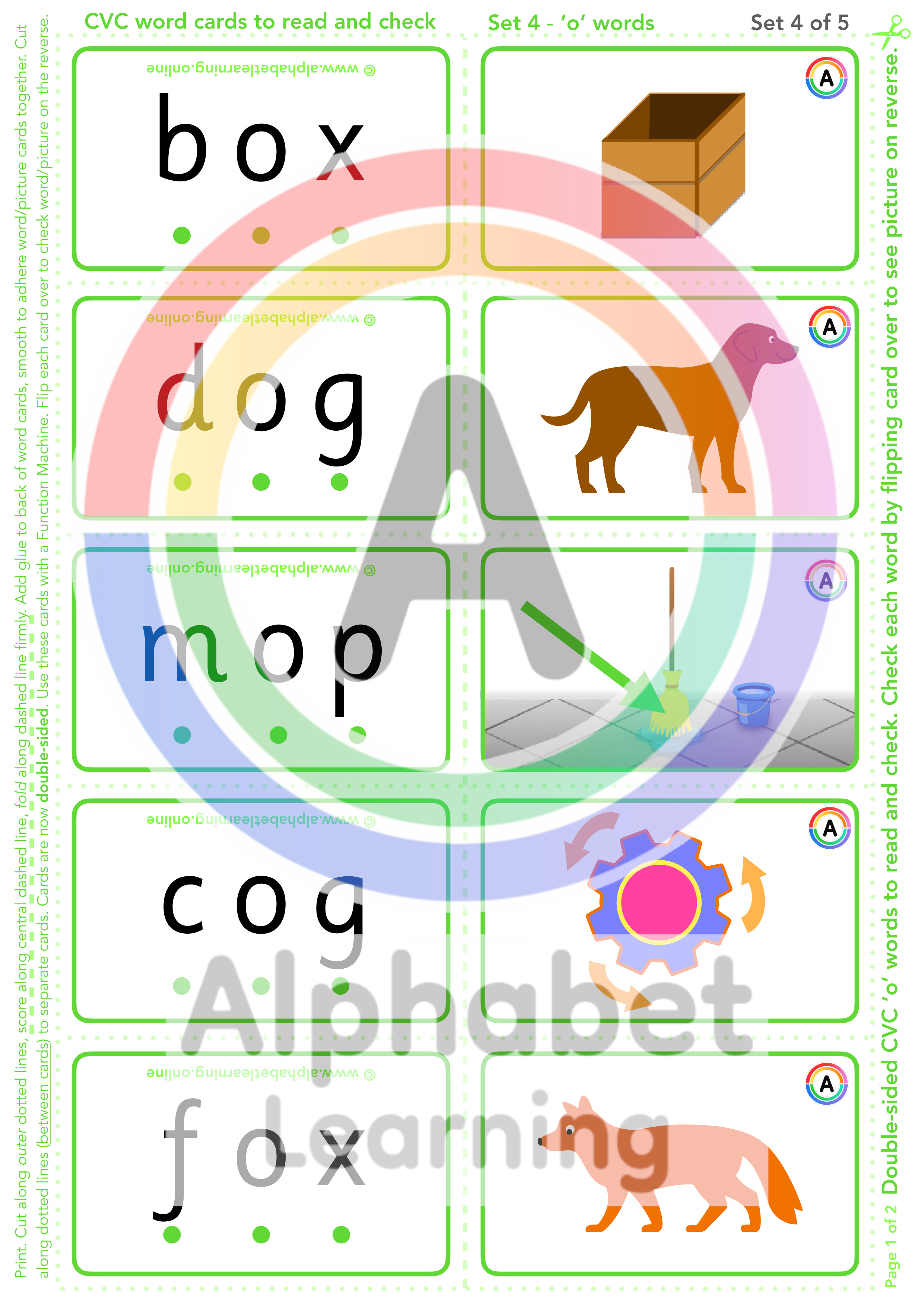 CVC 'o' word/picture cards - Double-sided (Set 4 of 5) | Teaching Resources