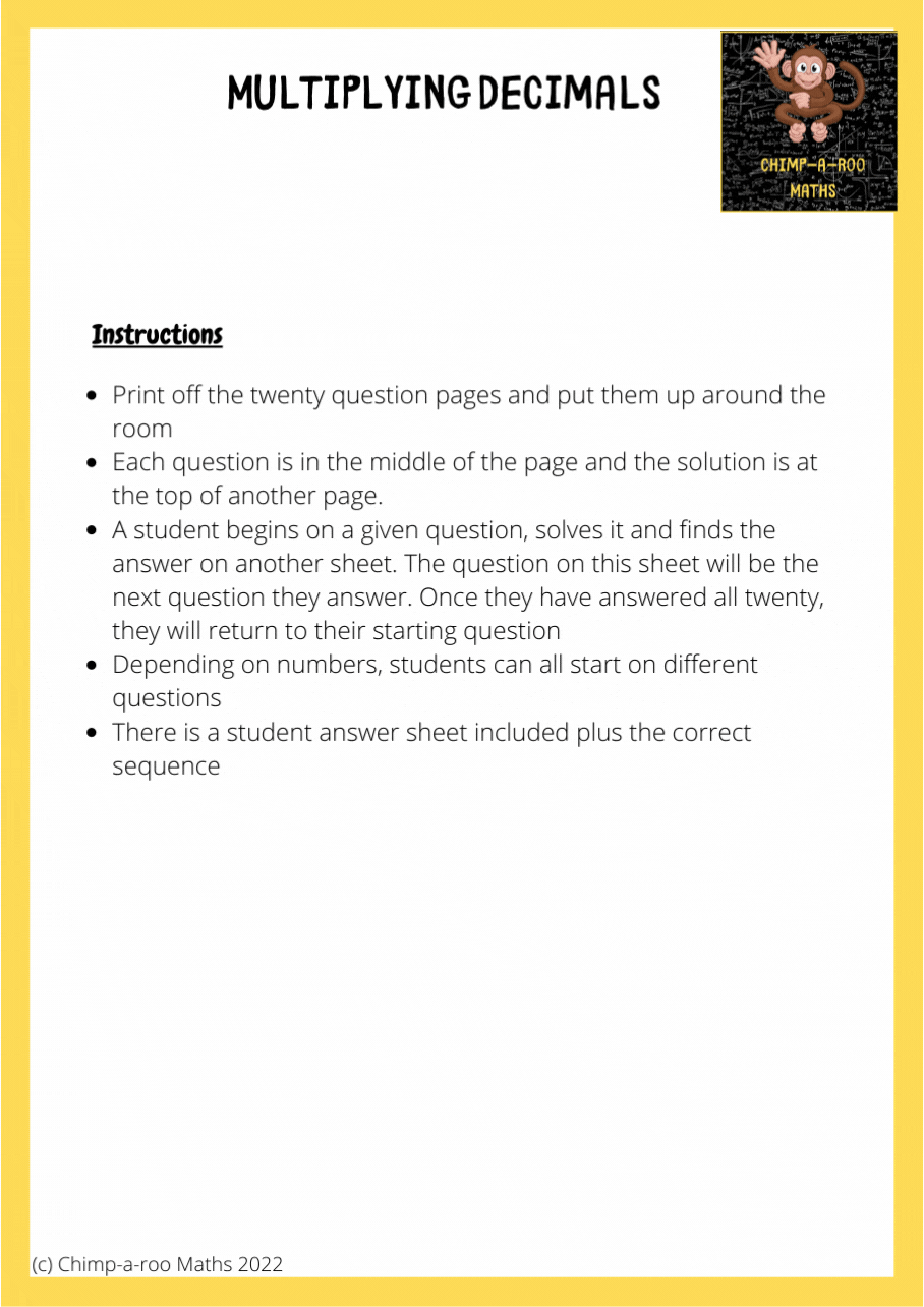 Treasure Hunt Multiplying Decimals Teaching Resources