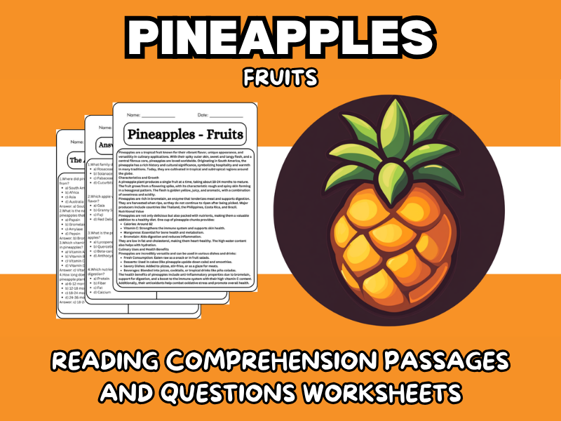 Pineapples - Fruits Reading Comprehension Passages and Questions ...