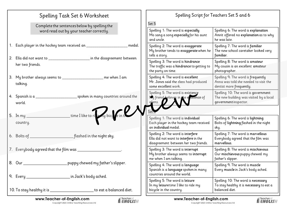 Spellings - Year 5 and 6 | Teaching Resources