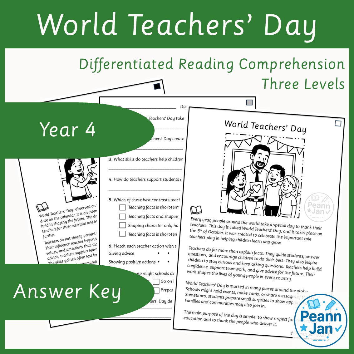 Year 4 Reading Comprehension - World Teachers' Day | Teaching Resources