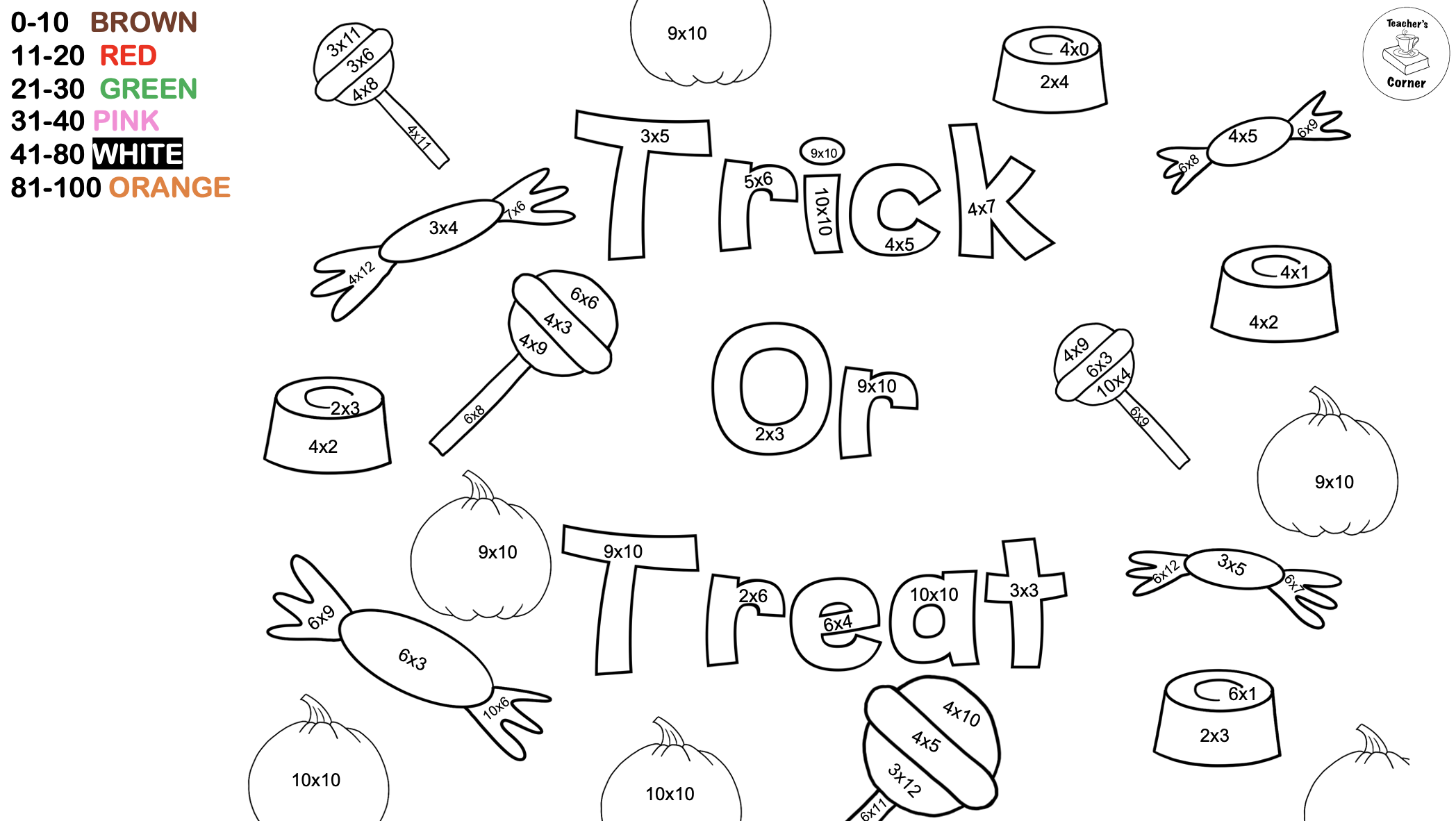 Halloween Times Tables Colouring Sheets Teaching Resources