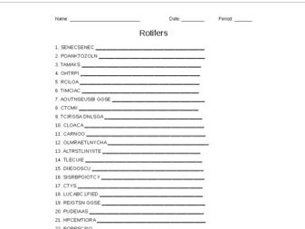 Rotifers Word Scramble for Invertebrate Biology | Teaching Resources