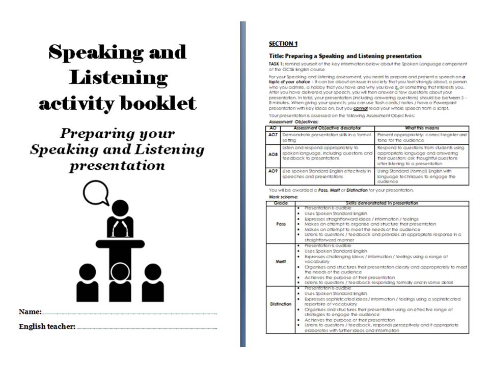 GCSE Speaking & Listening Preparation Activity Booklets | Teaching ...