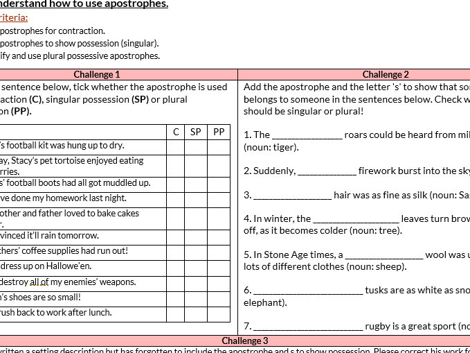Singular and plural apostrophe practice | Teaching Resources
