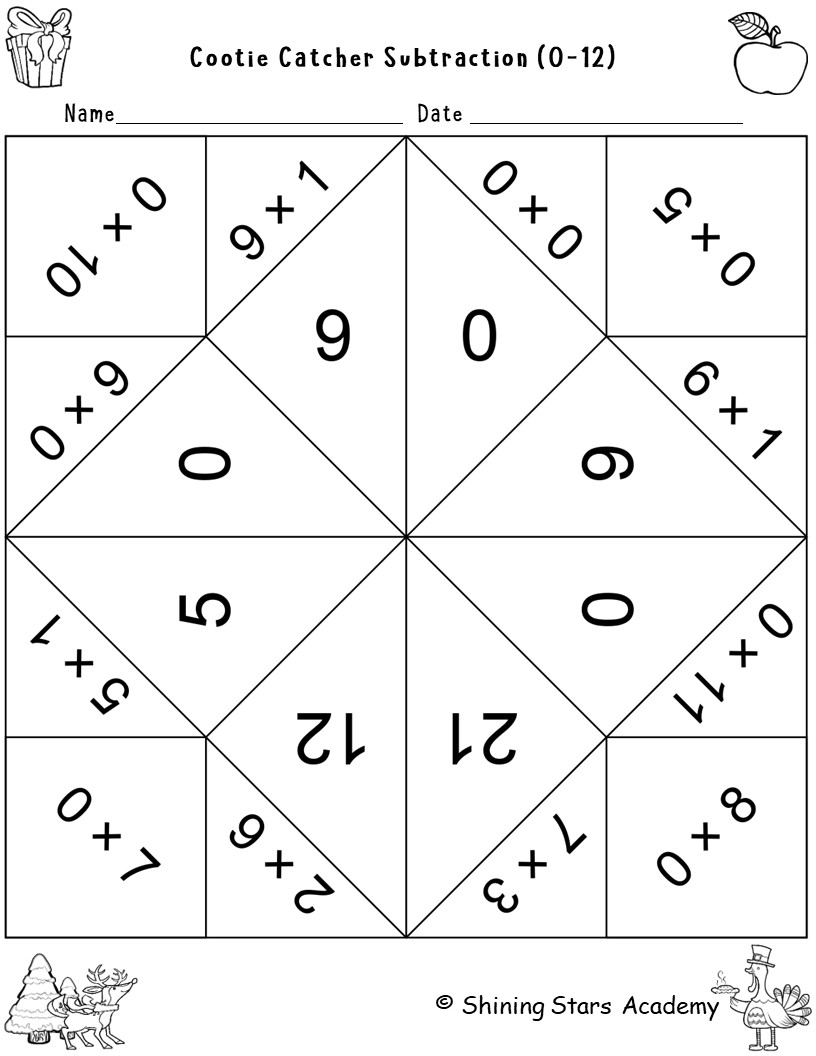 Multiplication Fact (0–12) Cootie Catcher Fortune Teller Worksheets ...