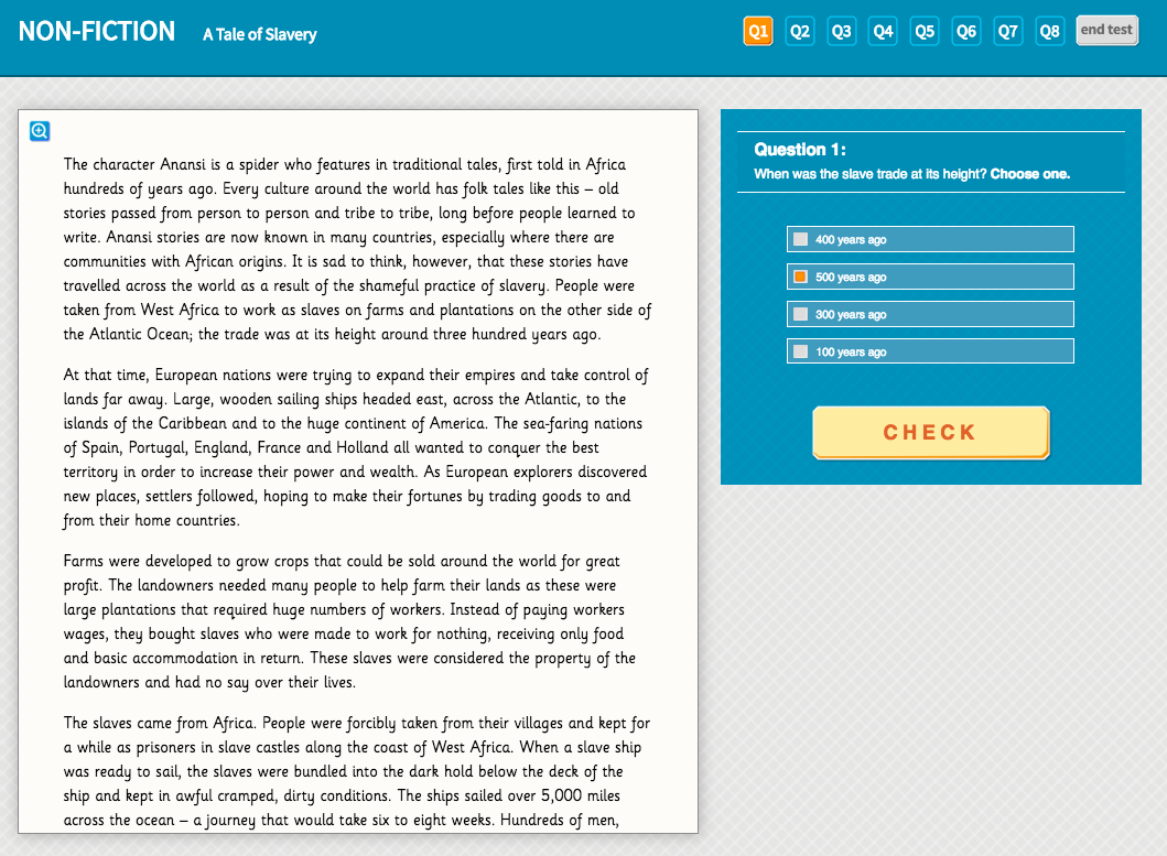 Slavery Reading Comprehension Worksheet