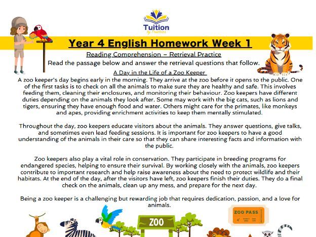 1. Year 4 - Reading Comprehension & SPaG | Teaching Resources