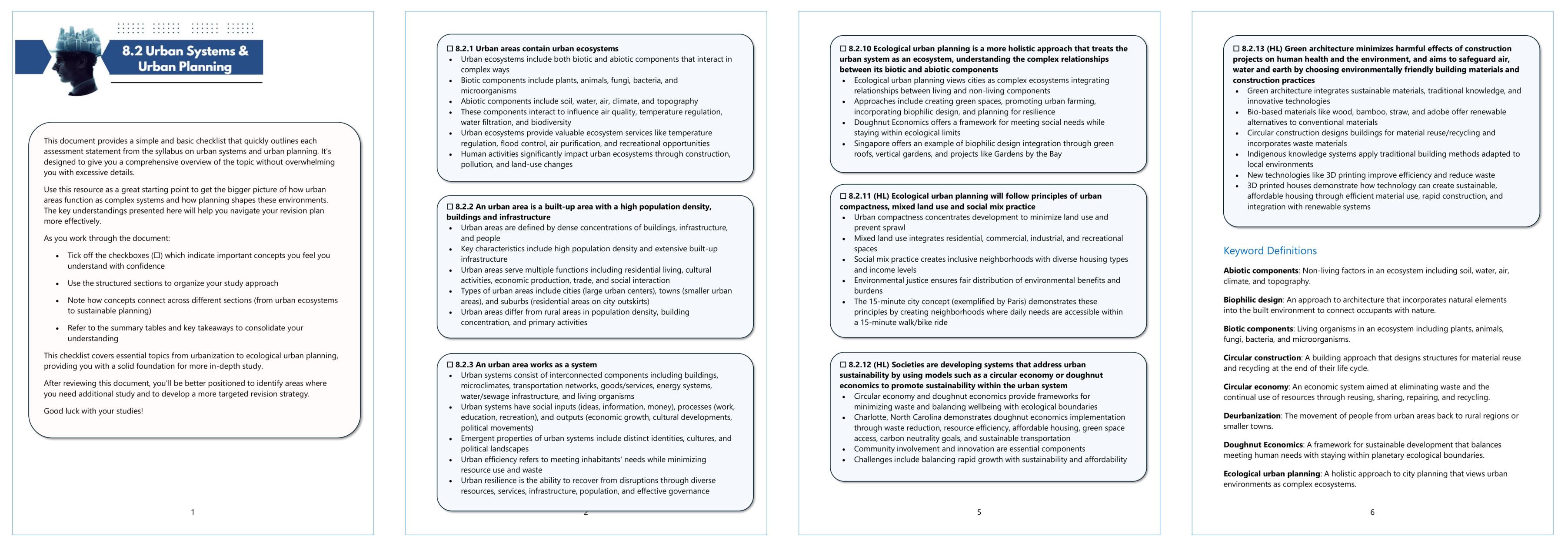 IB DP ESS 8.2: Urban Systems Condensed Revision Outline 2026 | Teaching ...