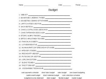 The Budget in Accounting Vocabulary Word Scramble | Teaching Resources
