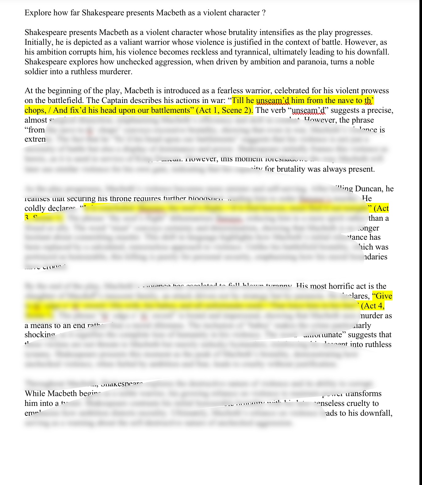 *GRADE 9* how does Shakespeare present Macbeth as a violent Character ? | Teaching Resources