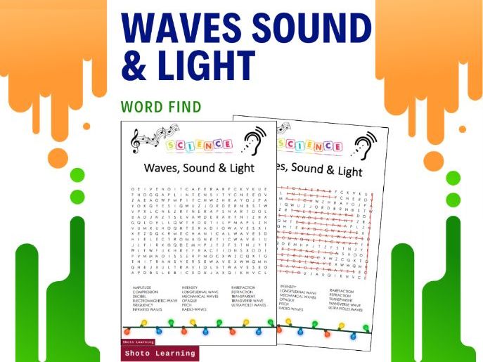 WAVES SOUND AND LIGHT SCIENCE ACTIVITY WORD FIND CROSSWORD SOLVER 