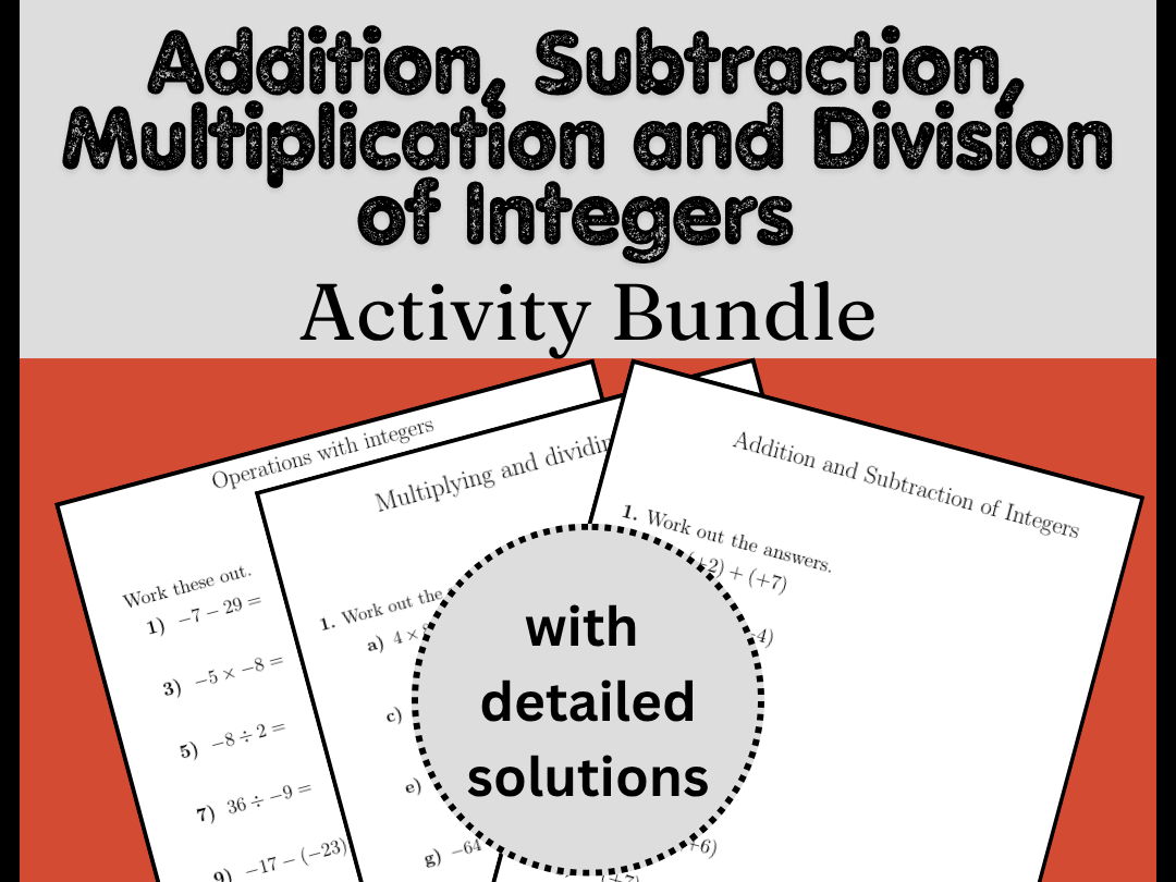 Addition, Subtraction, Multiplication and Division of Integers Activity ...