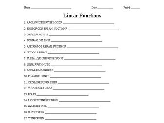 Linear Functions Word Scramble for a Pre. Calculus Course | Teaching ...