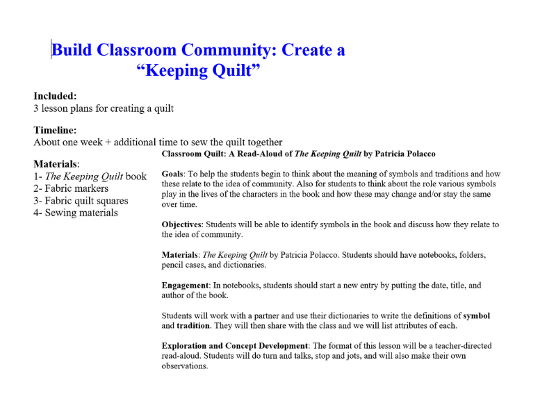 Classroom Quilt Lesson Plan at Ryan Browning blog