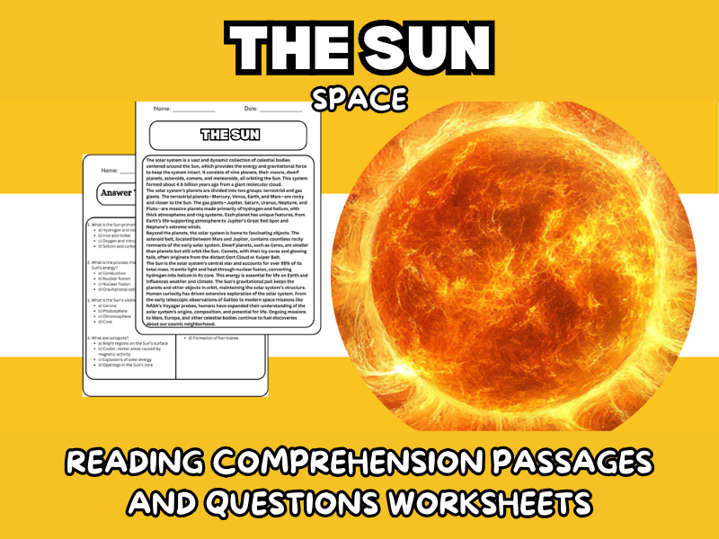 The Sun - Space Reading Comprehension Passages and Questions Worksheets ...