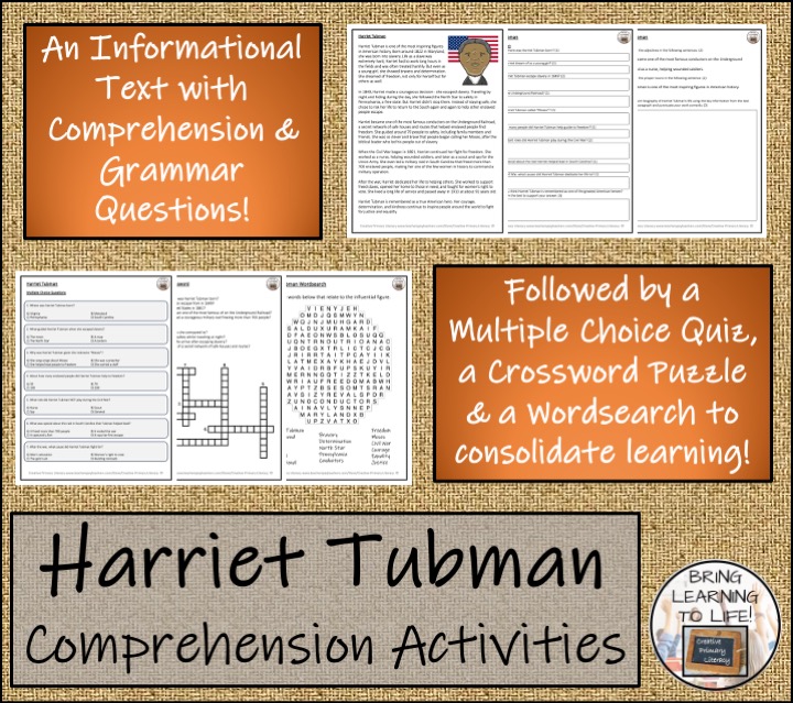 Harriet Tubman Reading Comprehension Activities | Year 5 or Year 6 ...
