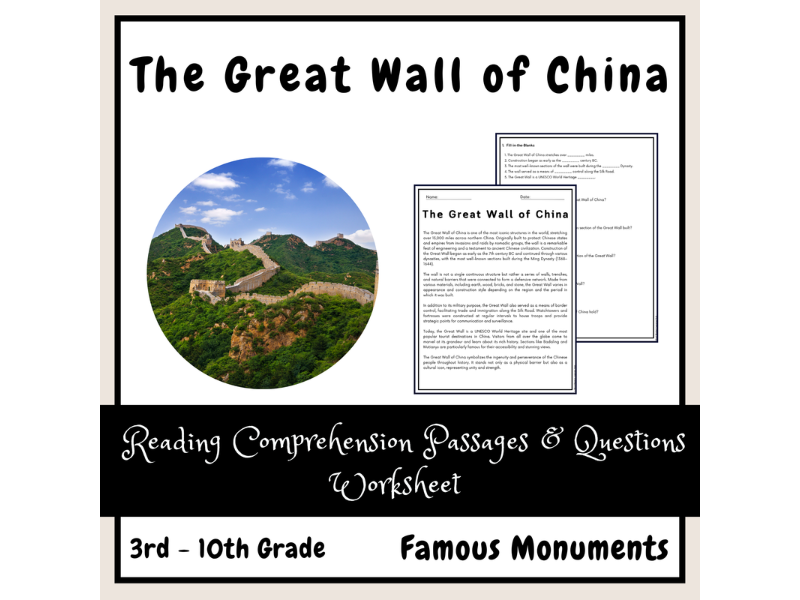 The Great Wall of China Reading Comprehension Passages & Questions ...