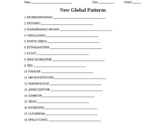 New Global Patterns Word Scramble for World History | Teaching Resources