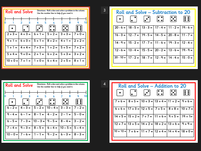 Roll and Solve Game Mats - Addition/Subtraction to 10/20 - Numeracy ...