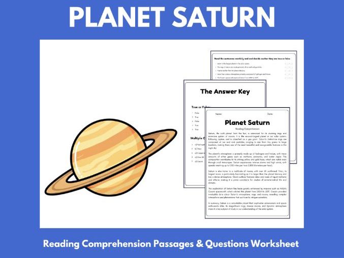 Planet Saturn: Reading Comprehension Passages & Questions Worksheets ...