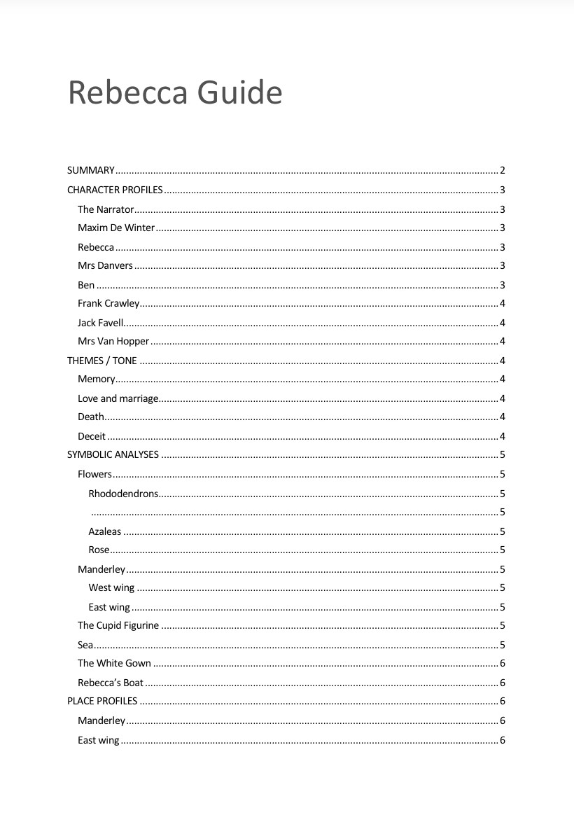 Rebecca (Daphne du Maurier) IGSCE revision guide | Teaching Resources