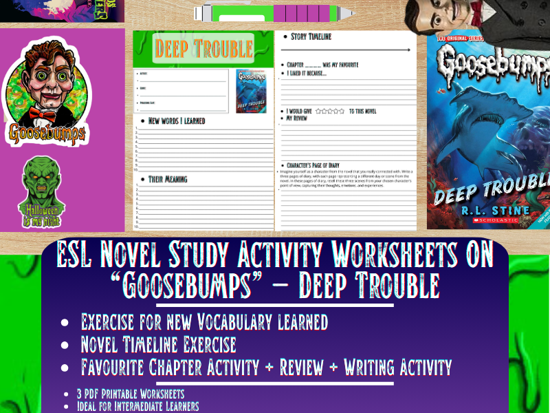 ESL Novel Study Worksheets - Deep Trouble - Goosebumps - R.L Stine ...