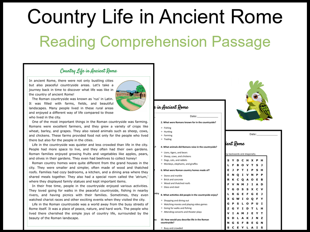 Country Life in Ancient Rome Reading Comprehension and Word Search ...